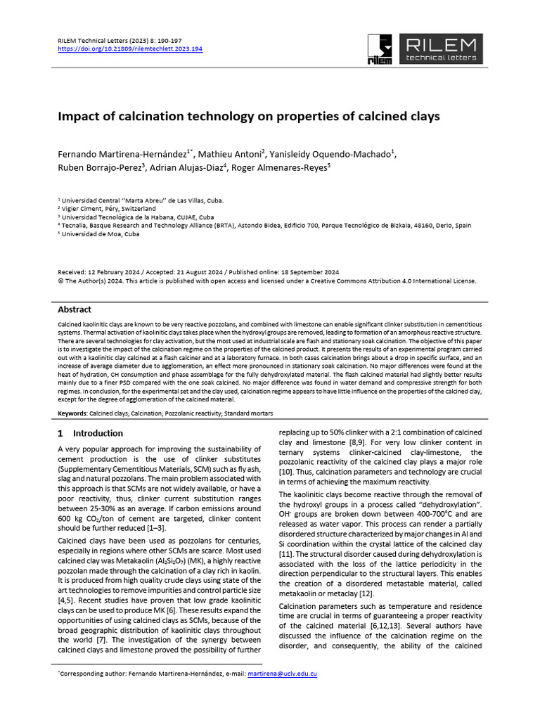 Impact of Calcination Technology On Properties of | PDF | Cement ...