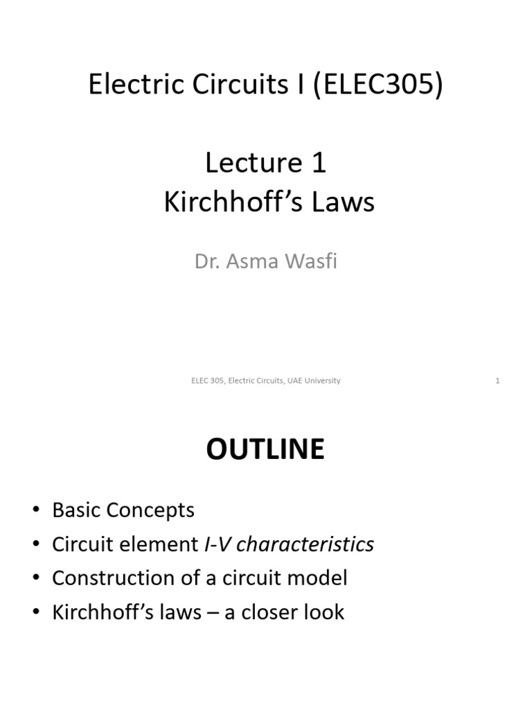 Lecture 1 - Kirchhoff's Laws | PDF | Electrical Network | Voltage