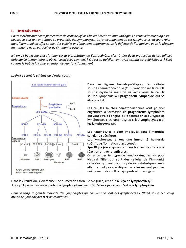 Physiologie de la lignée lymphocytaire | PDF | Système immunitaire ...