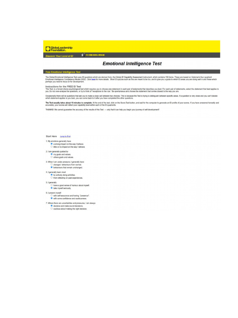 Emotional Intelligence Test | PDF