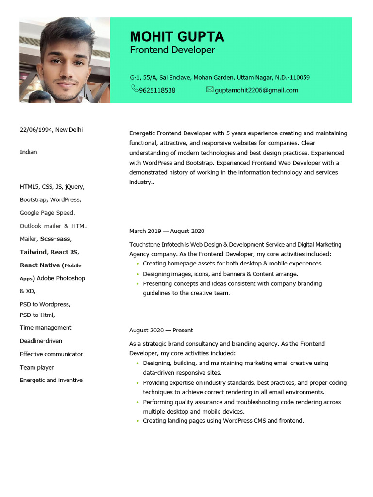 Mohit Frontend Developer | PDF | Adobe Photoshop | Word Press
