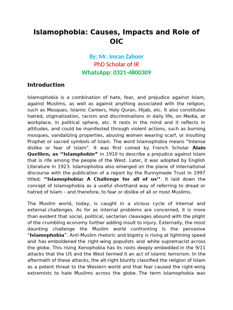 OIC and Islamophbia | PDF | Islamophobia | Discrimination & Race Relations