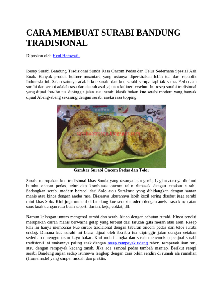 Resep Surabi Tradisional Sunda | PDF