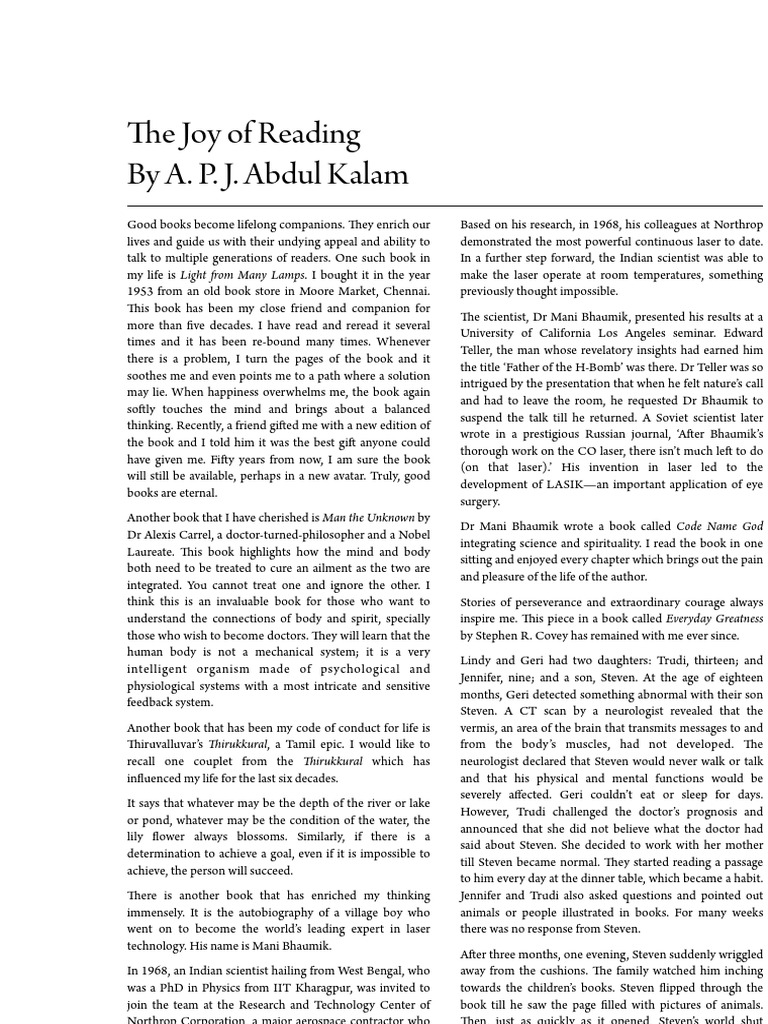 The Joy of Reading by A. P. J. Abdul Kalam | PDF
