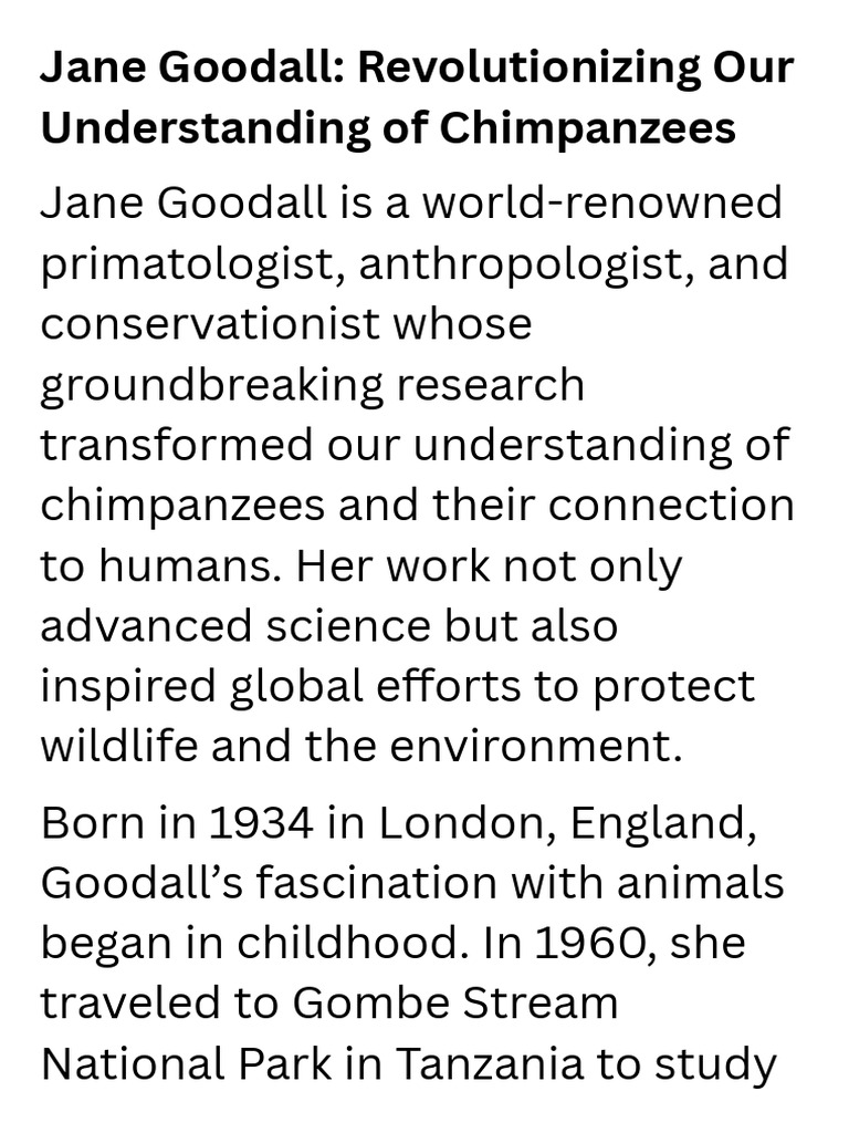 Jane Goodall Revolutionizing Our Understanding of Chimpanzees | PDF