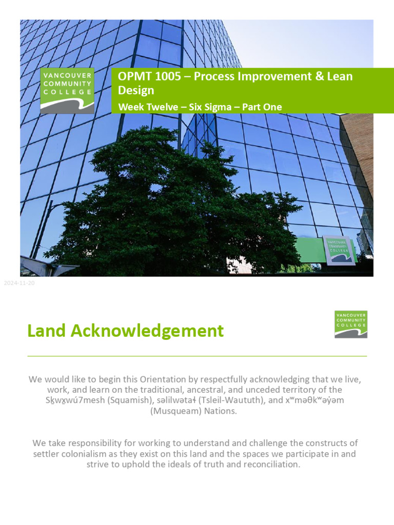 OPMT 1005 - Week Twelve - Six Sigma - Part One | PDF | Six Sigma | Internal Rate Of Return