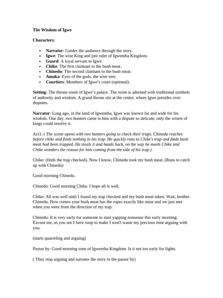 Igwe's Wisdom: A Tale of Justice | PDF