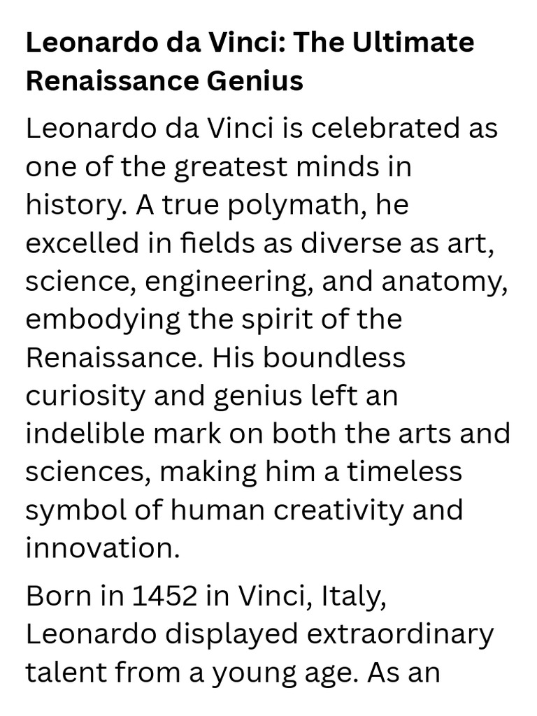 Leonardo Da Vinci The Ultimate Renaissance Genius | PDF