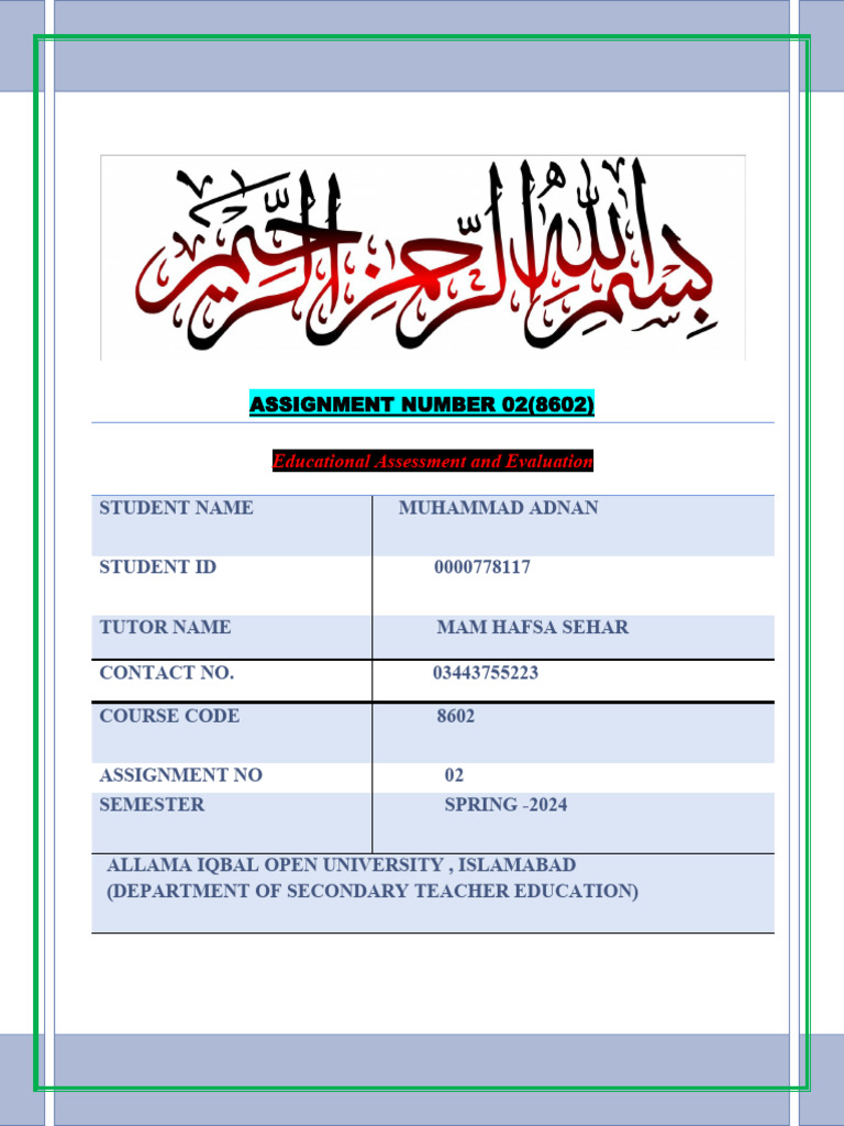 8602 assignment | PDF | Educational Assessment | Level Of Measurement