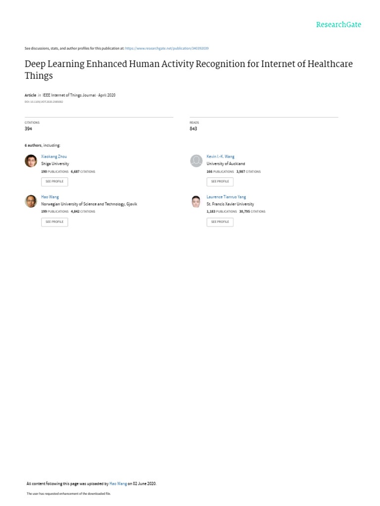 Deep Learning Enhanced Human Activity Recognition For Internet Of