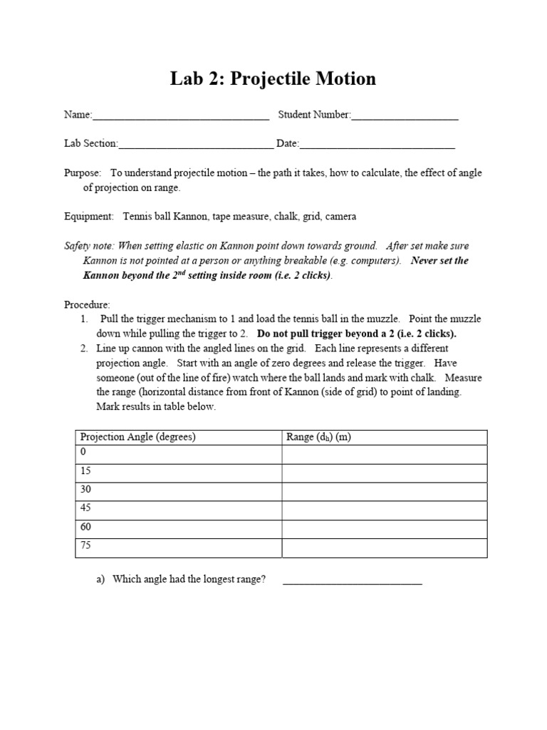Lab 2 Projectile Motion | PDF | Velocity | Projectiles