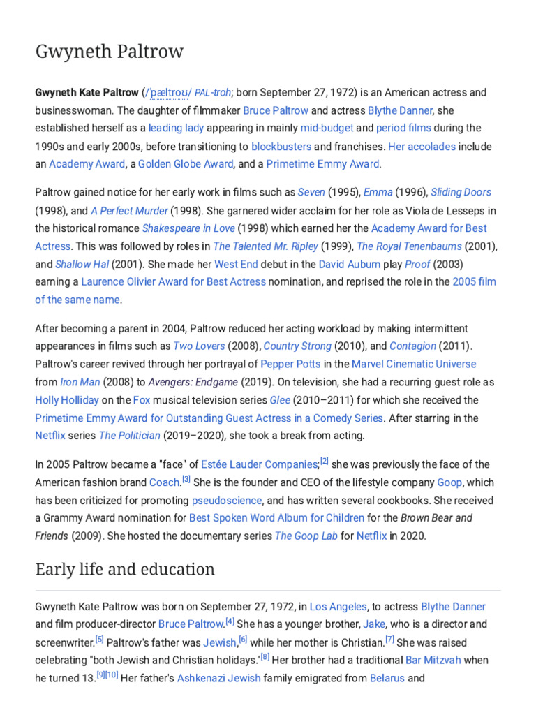 Gwyneth Paltrow - Wikipedia | PDF