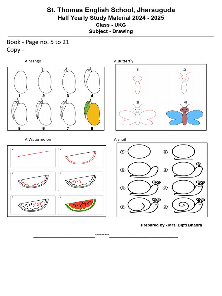 Class - UKG, Drawing, Half Yearlyt Study Material - 2024 - 25 | PDF