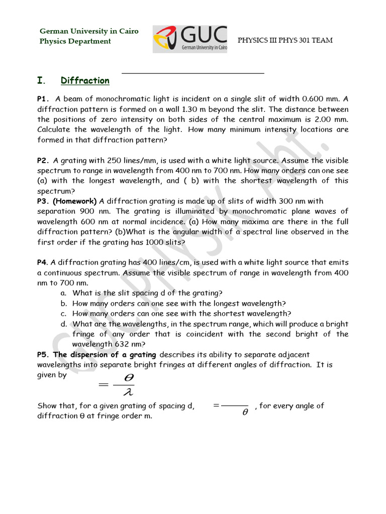 Diffraction and Polarization in Physics III | PDF | Diffraction ...