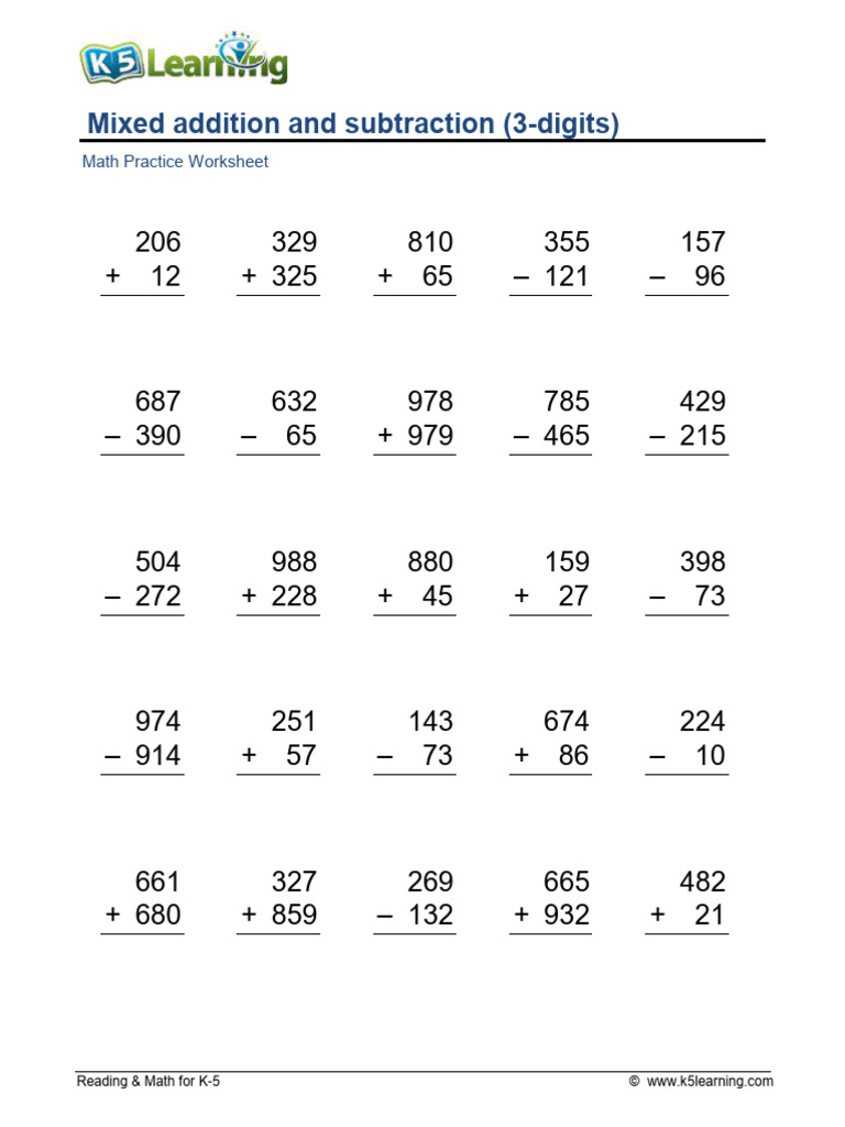 Add Subtract 3 Digits A | PDF