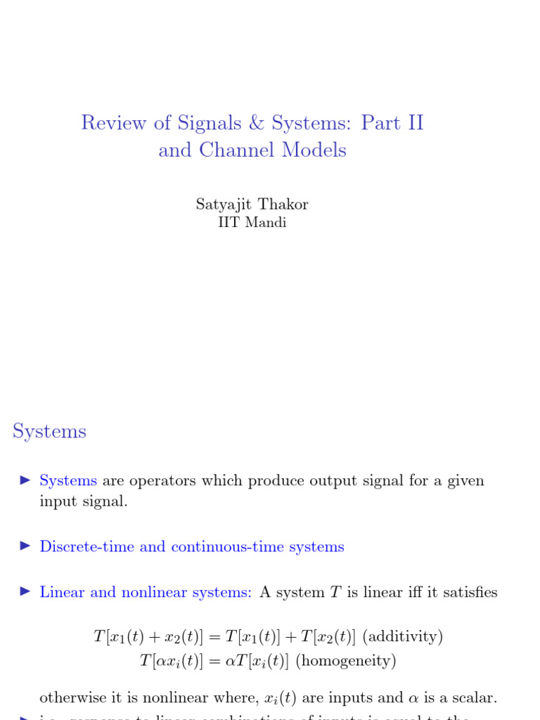 Lecture3-SystemsChannelsFSFT | PDF | Filter (Signal Processing) | Applied Mathematics