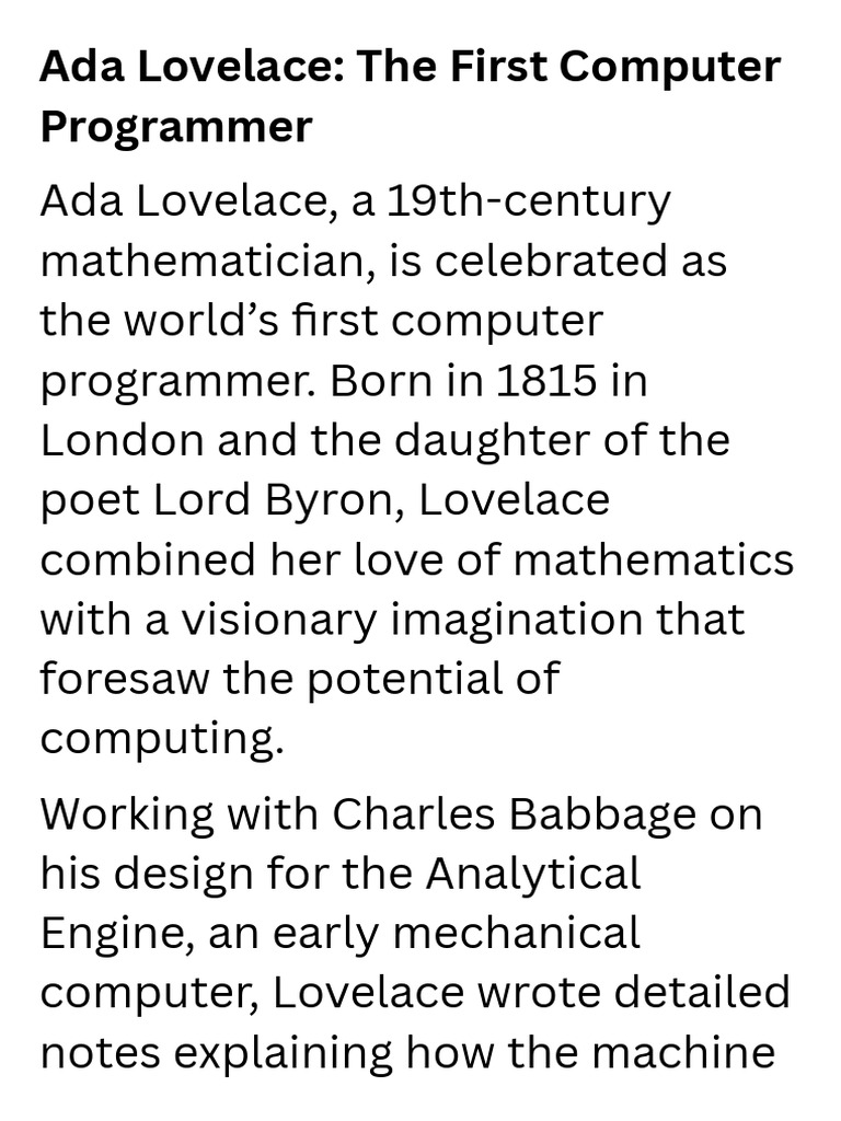 Ada Lovelace The First Computer Programmer | PDF