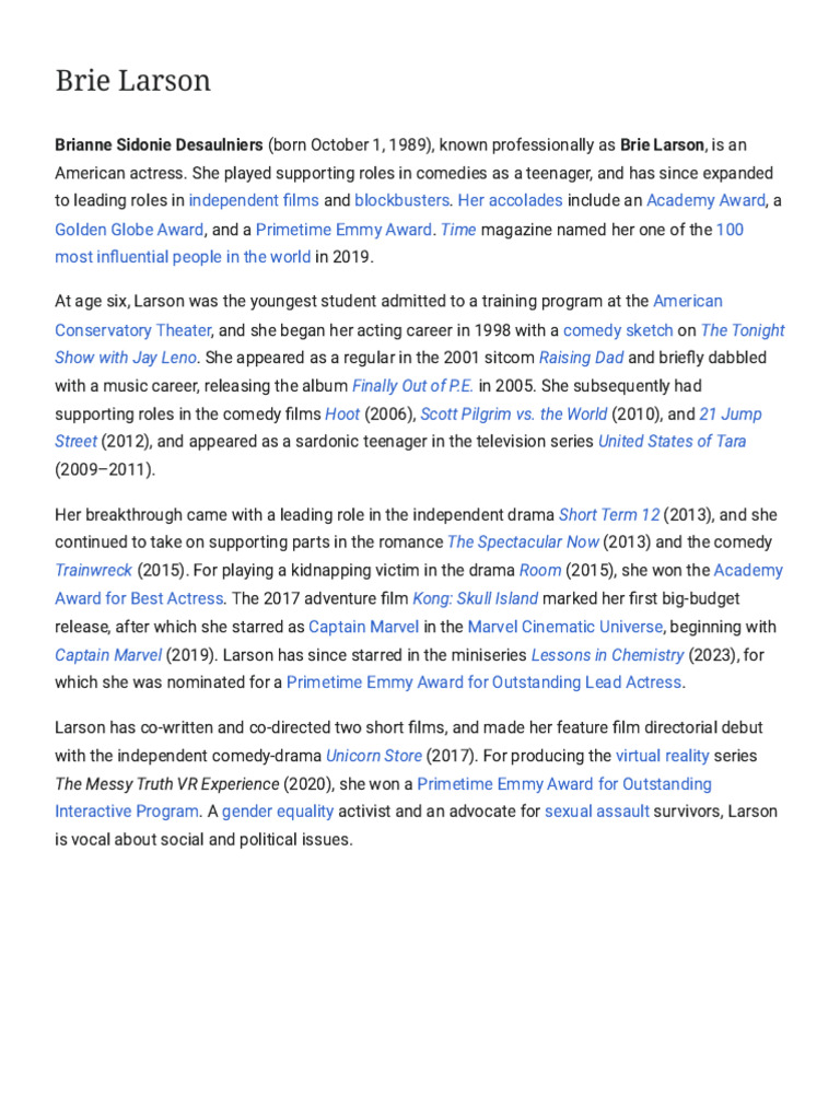 Brie Larson - Wikipedia | PDF