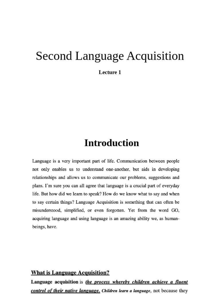 Second Language Acquisition Lecture1 | PDF | Second Language Acquisition | Language Acquisition