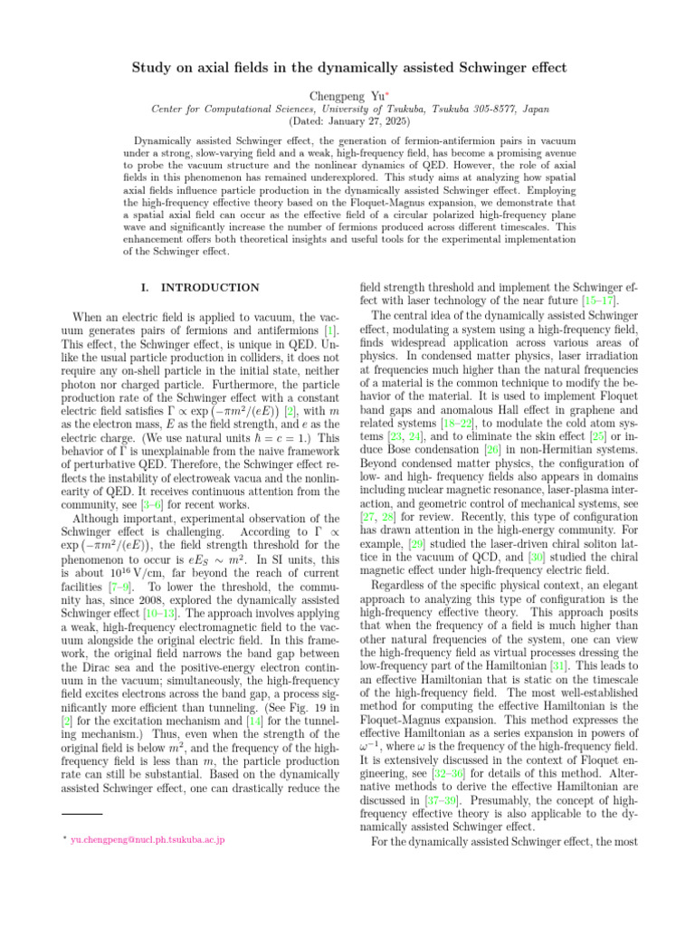 Study On Axial Fields in The Dynamically Assisted Schwinger Effect ...