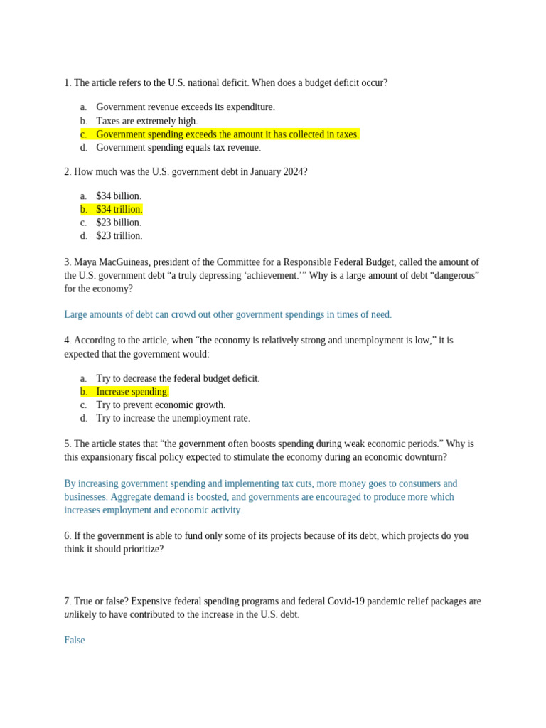 U.S. National Debt and Deficit Overview | PDF | Deficit Spending ...