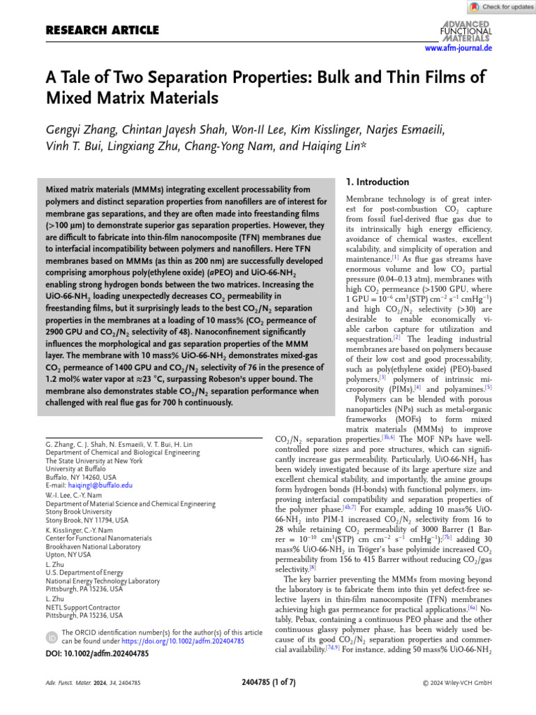 Adv Funct Materials - 2024 - Zhang - A Tale of Two Separation ...