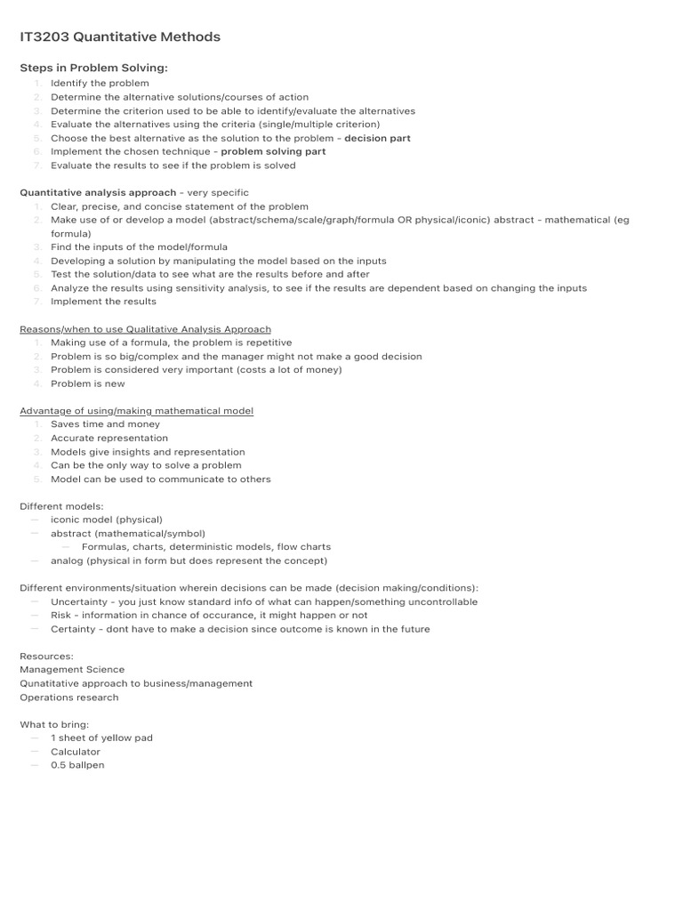 IT3203 Quantitative Methods | PDF | Conceptual Model | Quantitative ...