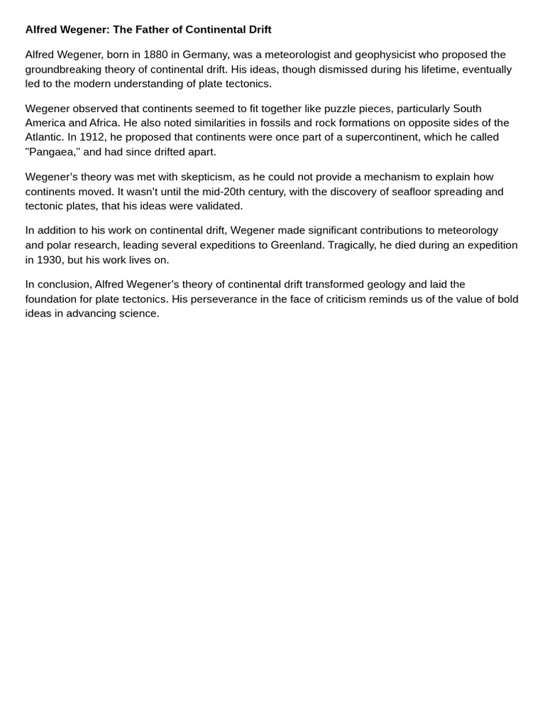 Wegener's Legacy: Continental Drift | PDF