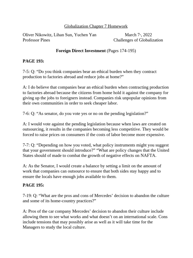 Globalization Chapter #7 HW | PDF | World Economy | Trade