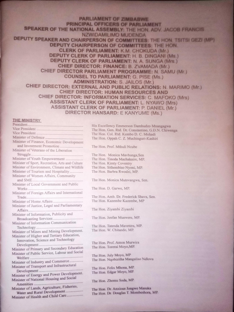 Zimbabwe Ministers and Their Ministries 2025 | PDF | The Honourable ...