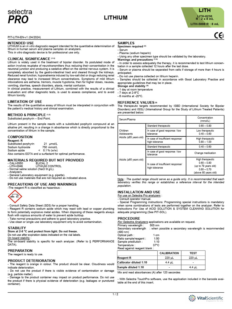 PIT LITH EN v1 - 05 06 2024 | PDF | Lithium | Medical Specialties