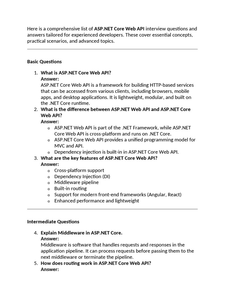 Core Web APi Interview Question and Ans | PDF | World Wide Web | Internet & Web