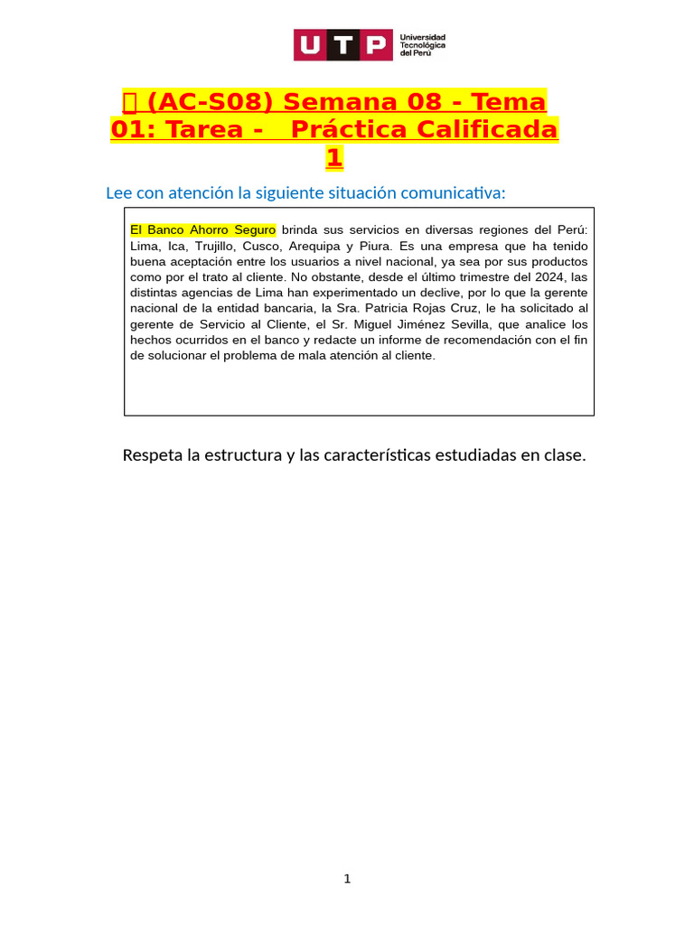 ? (AC-S08) Semana 08 - Tema 01 Tarea - Práctica Calificada 1 (REDACCION 2 - TERMINADO) | PDF ...