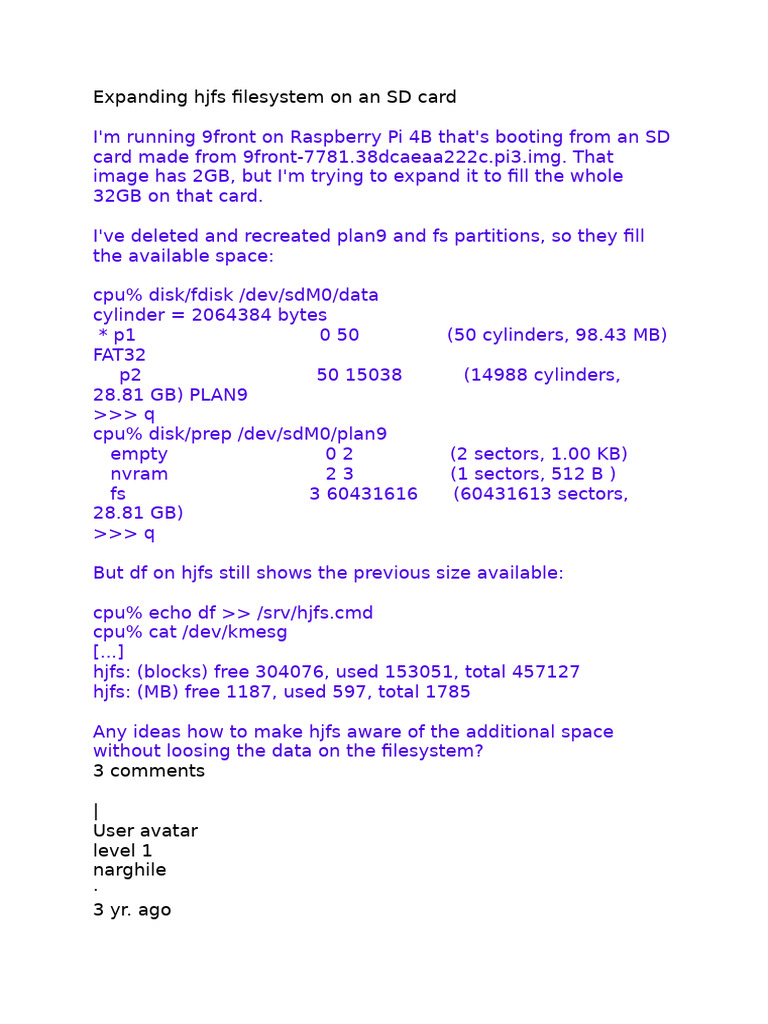 Expanding Hjfs Filesystem on an SD Card | PDF