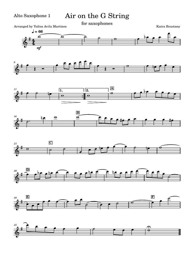 Saxophone Arrangement: Air on the G String | PDF