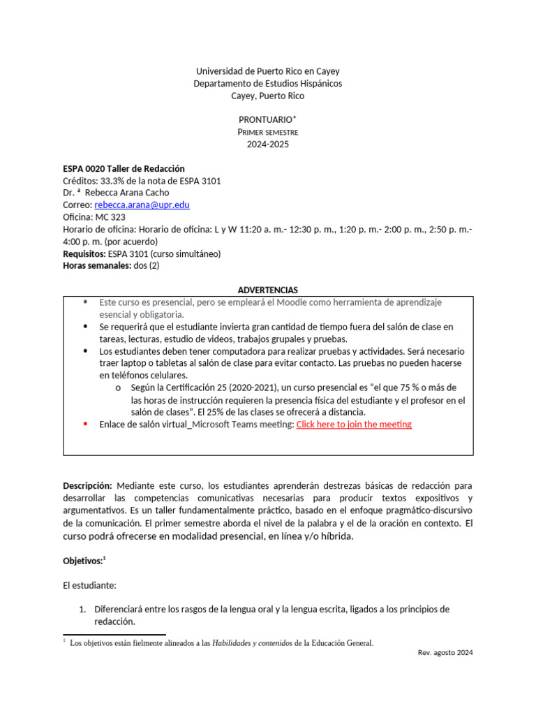 Prontuario 2024 ESPA 0020 | PDF | Moodle | Gramática