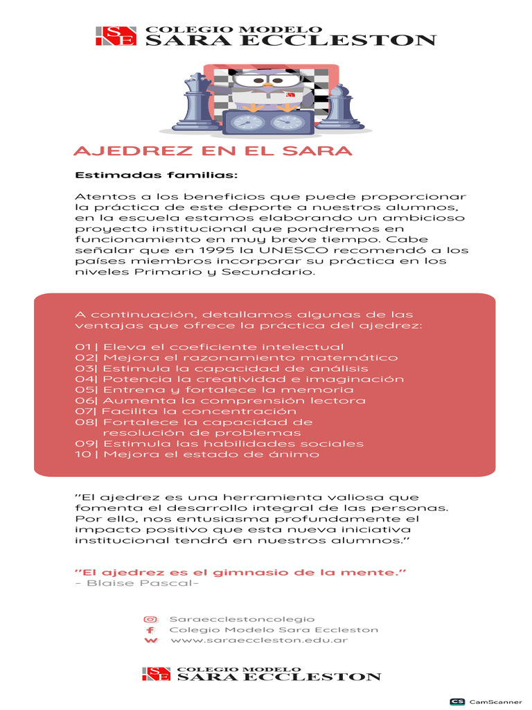 Ajedrez en El Sara - Nuevo Proyecto Institucional | PDF