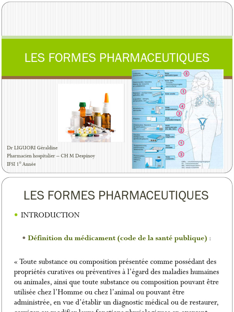 Formes pharmaceutiques des médicaments | PDF | Pharmacie | Pharmacien