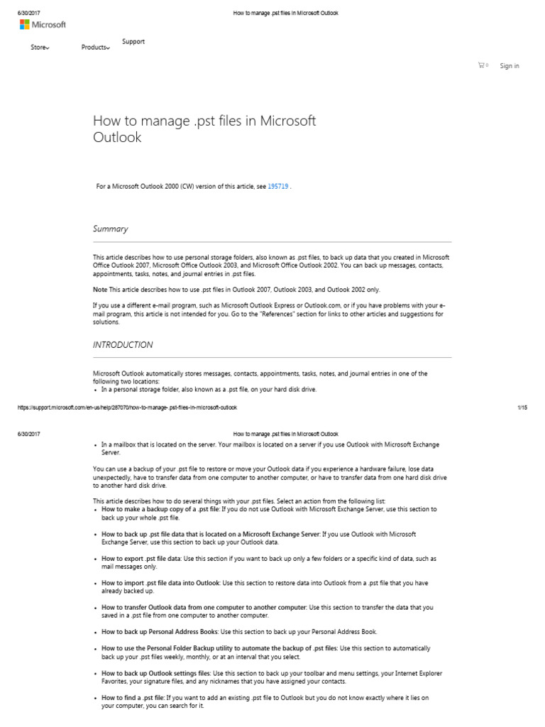 How To Manage You PST File | PDF | Microsoft Outlook | Computer File