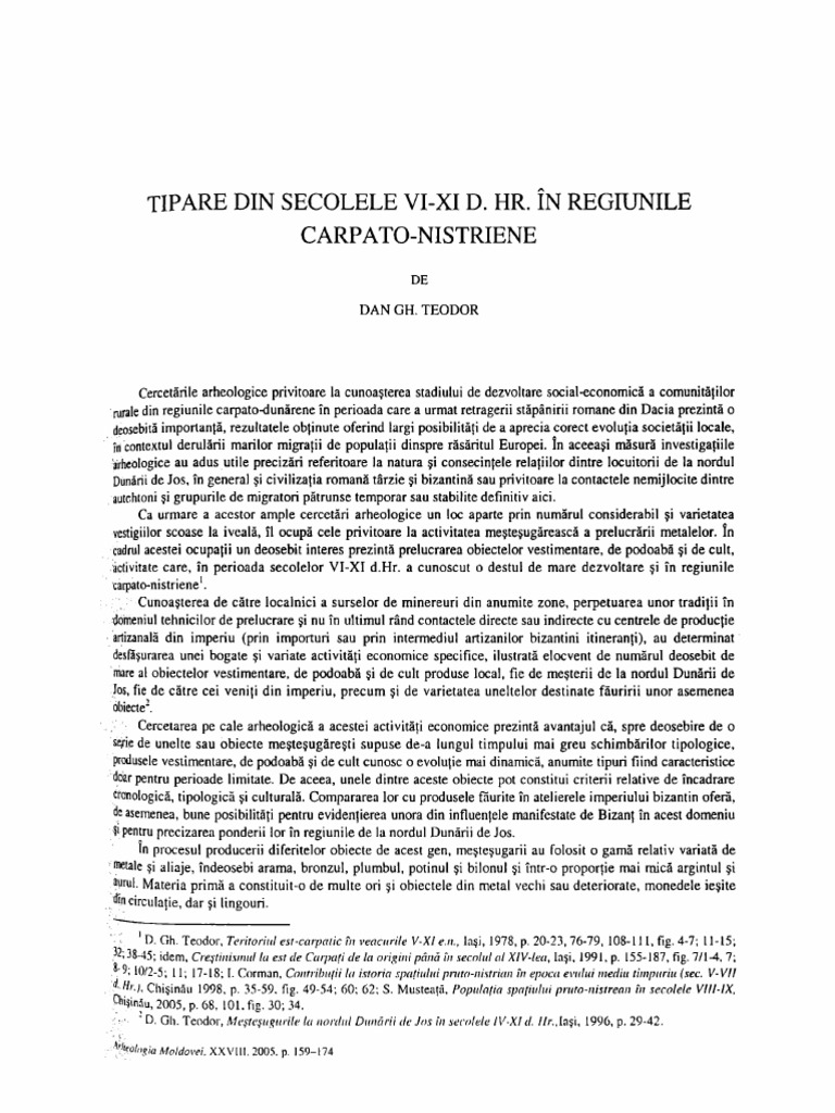 Dan Gh. Teodor, Tipare Din Secolele VI-XI D.hr. În Regiunile | PDF