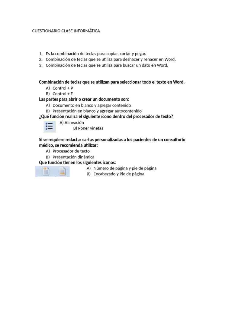 Cuestionario Clase Informatica | PDF