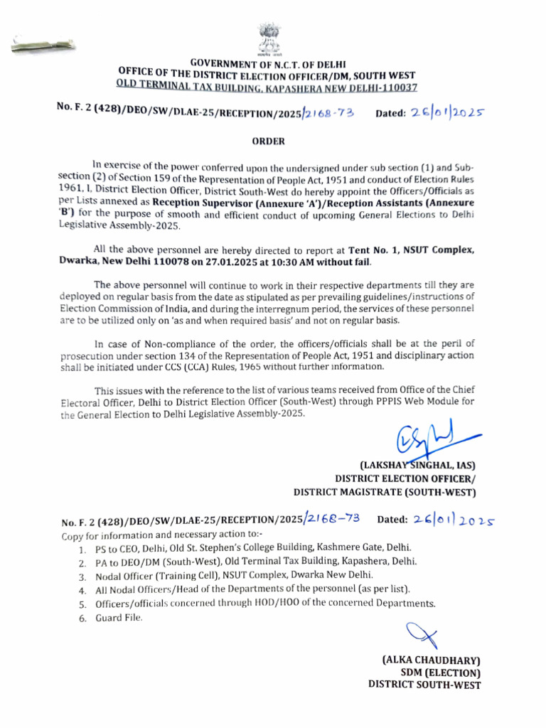 Appointment and Training Reception Supervisor and Assistants 26.01.2025 ...