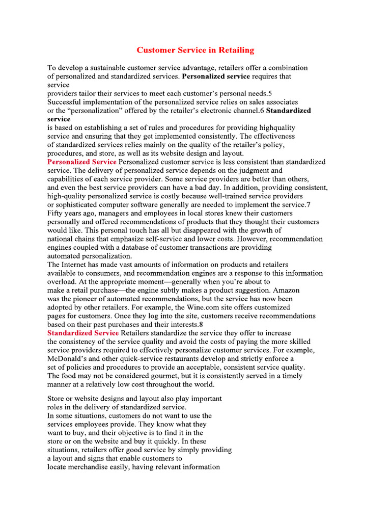 Customer Service in Retailing | PDF