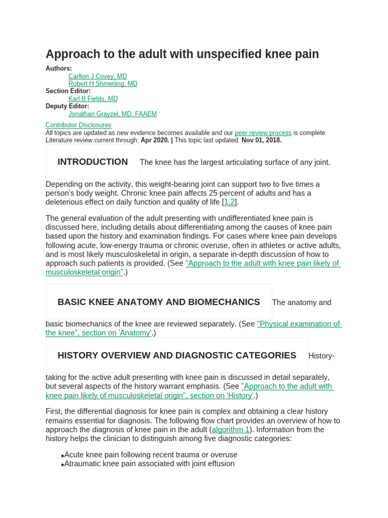 Adult Knee Pain Evaluation Guide | PDF | Knee | Arthritis