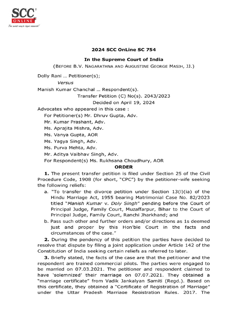 Dolly Rani v Manish Kumar Chanchal, 2024 SCC OnLi_240618_094025 | PDF