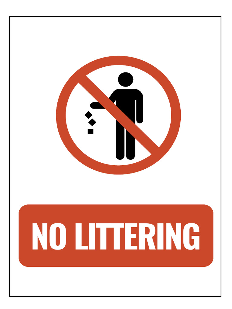 Red and White Simple Minimalist No Littering Sign Poster | PDF