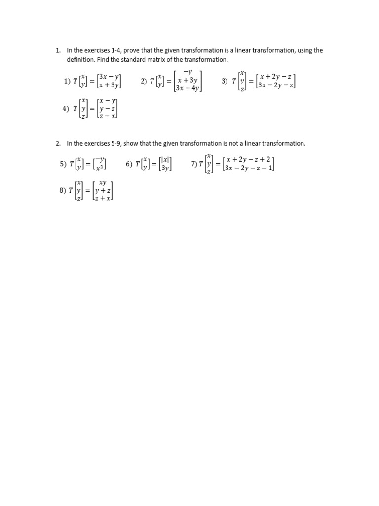 2022 Spring Linear Transformations Beginning | PDF