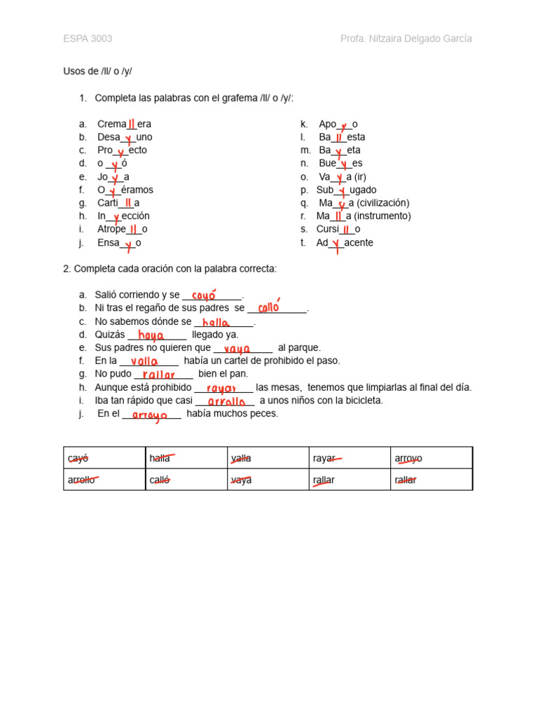Usos de LL, Y, B, V, C, S, Z Tarea | PDF