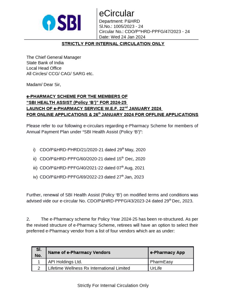 SBI e-Pharmacy Scheme 2024-25 Details | PDF | Prescription Drugs ...