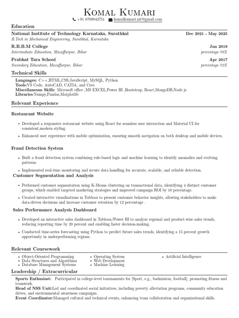 Komal Kumari - 211ME126 - B Tech | PDF | Machine Learning | Web Development